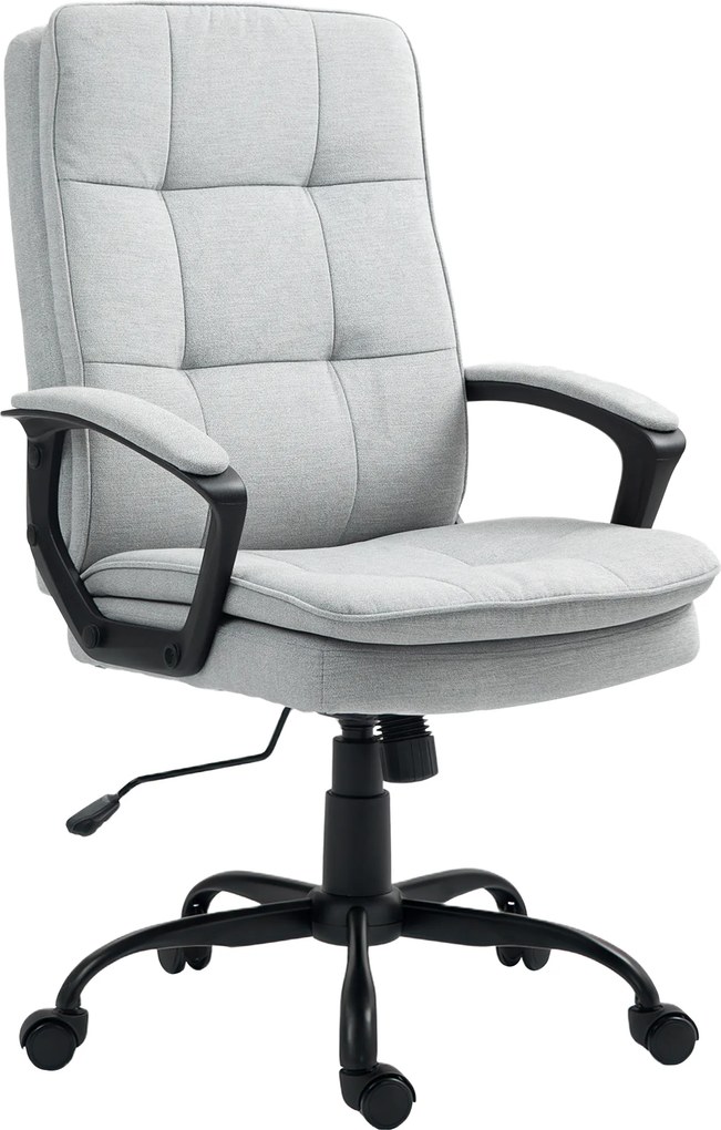 Ergonomická kancelářská židle HOMCOM s opěrkami, výškově nastavitelná otočná židle s houpací funkcí, vzhled lnu, tuftovaná počítačová židle, šedá