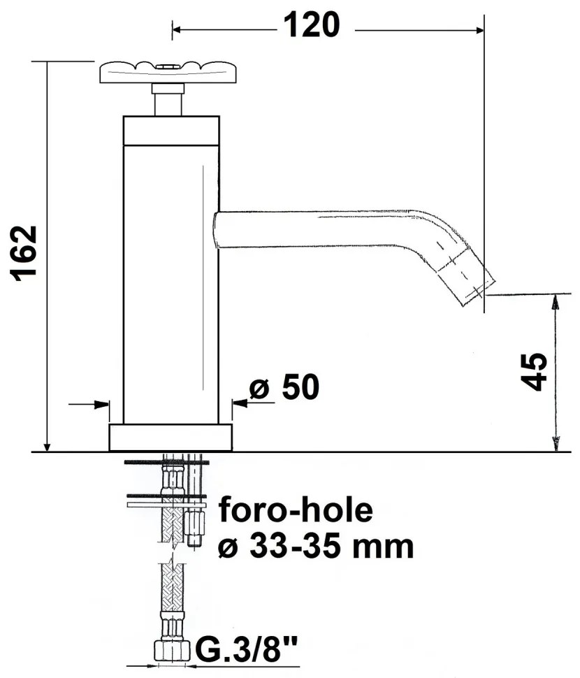 Sapho INDUSTRY stojánková umyvadlová baterie bez výpusti, výška 162 mm, nikl/černá 5102TT8