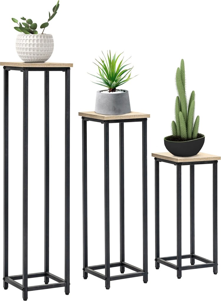 Outsunny Sada květinových stojanů 3 ks, 50/70/90 cm vysoké, stohovatelné pro interiér i exteriér, ocelový stojan na rostliny do obývacího pokoje, zahr