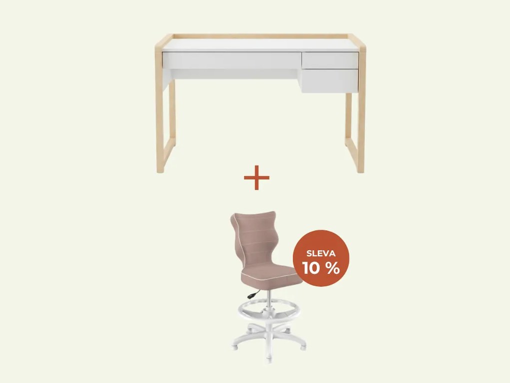 Benlemi Stůl STOLLY se 3 šuplíky a pastelkovníkem do dětského pokoje + ergonomická židle STARORŮŽOVÁ Zvolte rozměr židle: dítě 133 - 159 cm (výška stolu 71 - 82 cm)