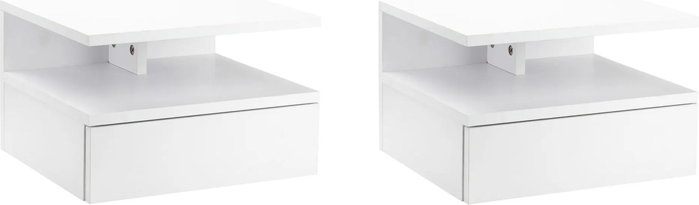 HOMCOM Sada 2 Floating Nočních Stolků - Zavěšené Noční Stolky s 1 Zásuvkou a Otevřenou Policí pro Ložnici 35x32x22,5 cm Bílá
