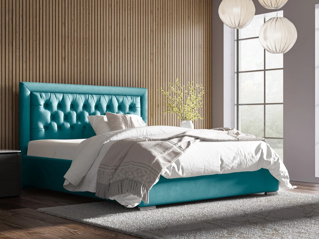Eka Čalouněná postel Mona - Kronos 160x200 cm Barva látky: Azurová (Kronos 13), Úložný prostor: S dřevěným rámem úložného prostoru
