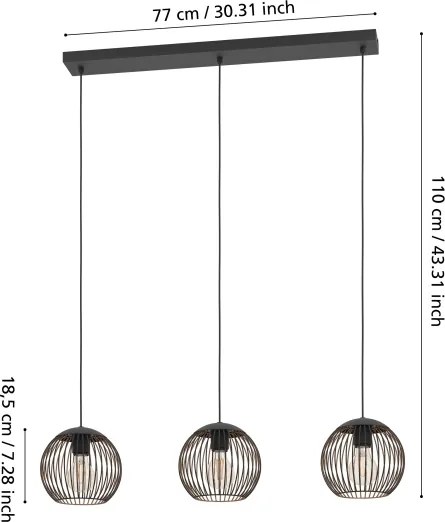 Eglo 901869 - Lustr na lanku ALMANZORA 3xE27/60W/230V černá