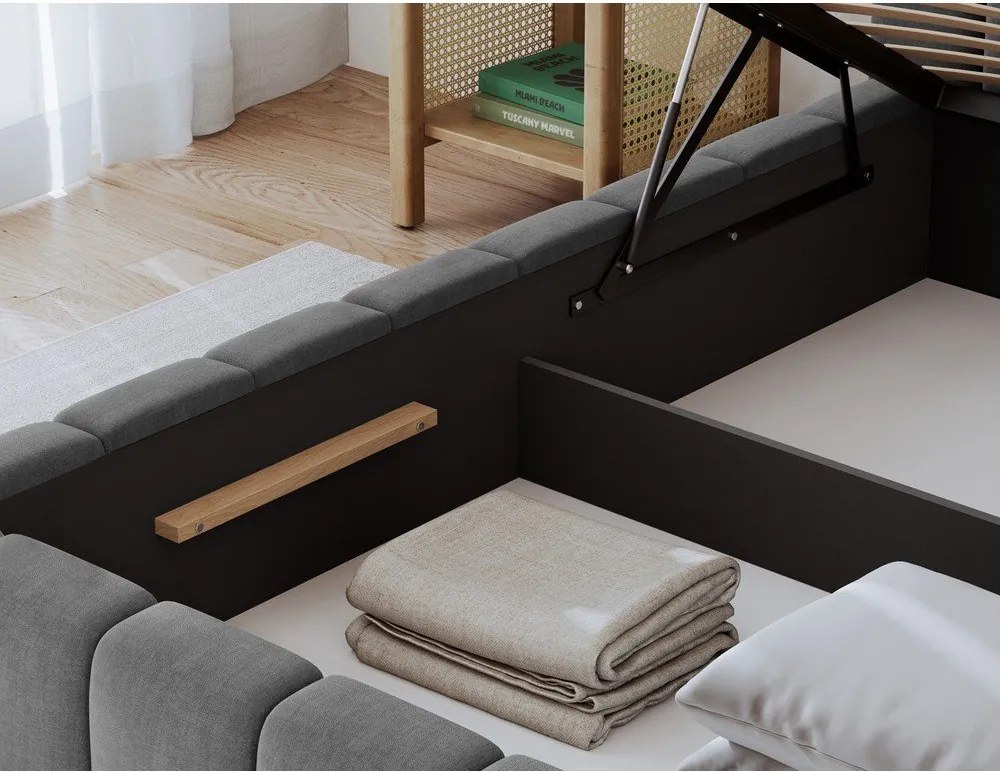 Šedá čalouněná dvoulůžková postel s úložným prostorem s roštem 180x200 cm Lamica – ELTAP