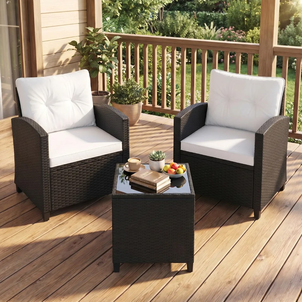 Costway 3 PCS. Ratanová sada Gartenmöbel inkl. 2 Sessel a 1 Beistelltisch – bílý