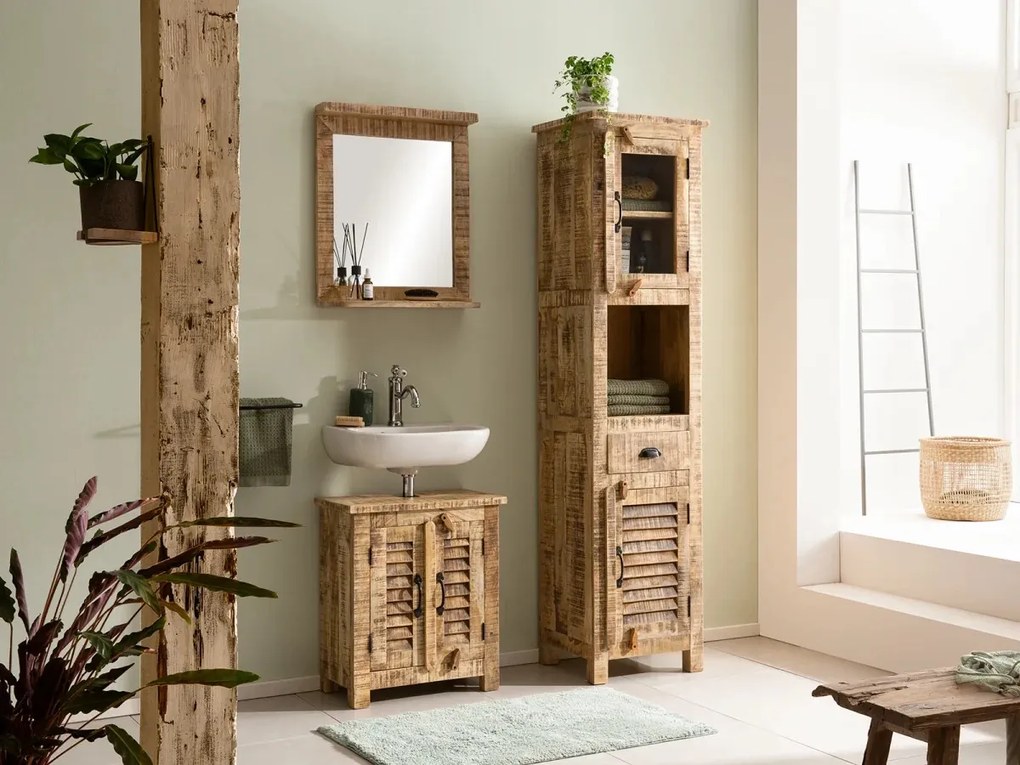 furniture-nabytek.cz - Masivní vysoká skříň Carino z mangového dřeva, lakovaná, hnědá – 50×40×180 cm