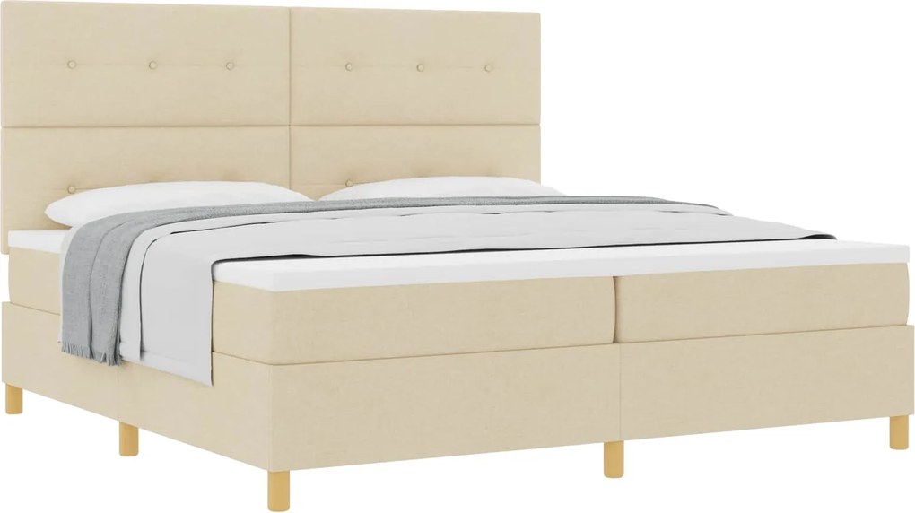 Postel s boxspringem s čelo Krémová 200 x 200 cm textil 3339649