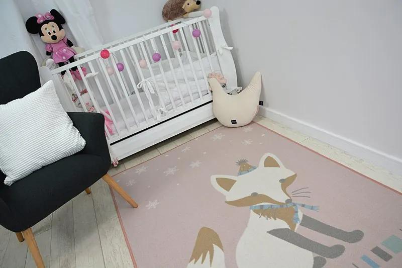 Dětský protiskluzový koberec LOKO Líška růžový - 160x220 cm