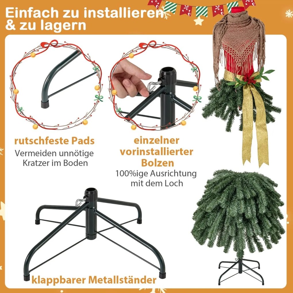 Costway Umělý vánoční stromek v krejčovském vzhledu s odnímatelným šátkem