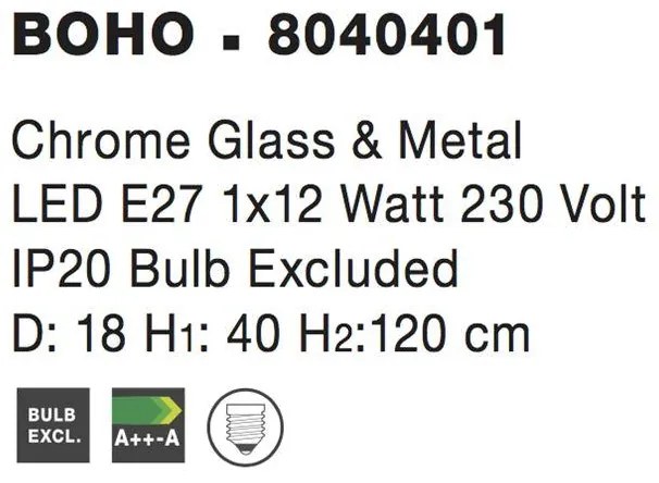 Nova Luce Závěsné svítidlo BOHO chromové sklo a kov E27 1x40W