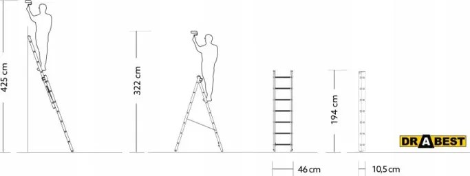Hliníkový žebřík 2x7 příček dvoudílný DRABEST DW2-7 PRO