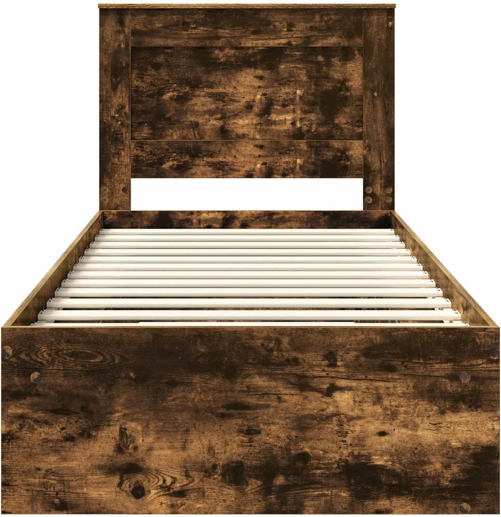 Rám postele s čelo Kouřový dub 75 x 190 cm Masivní borové dřevo 3410148