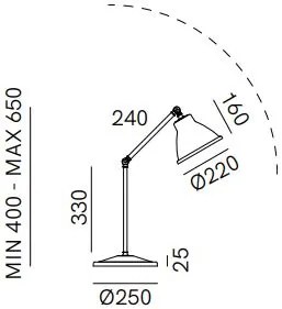 Il Fanale Loft, industriální stolní lampa z mosazi a železa, 1xE27 max 15W, výška 40-65cm