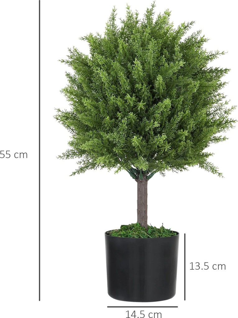 Umělý cedrový strom HOMCOM, UV odolná umělá rostlina s květináčem, dekorace do interiéru i exteriéru, výška 55 cm, zelená