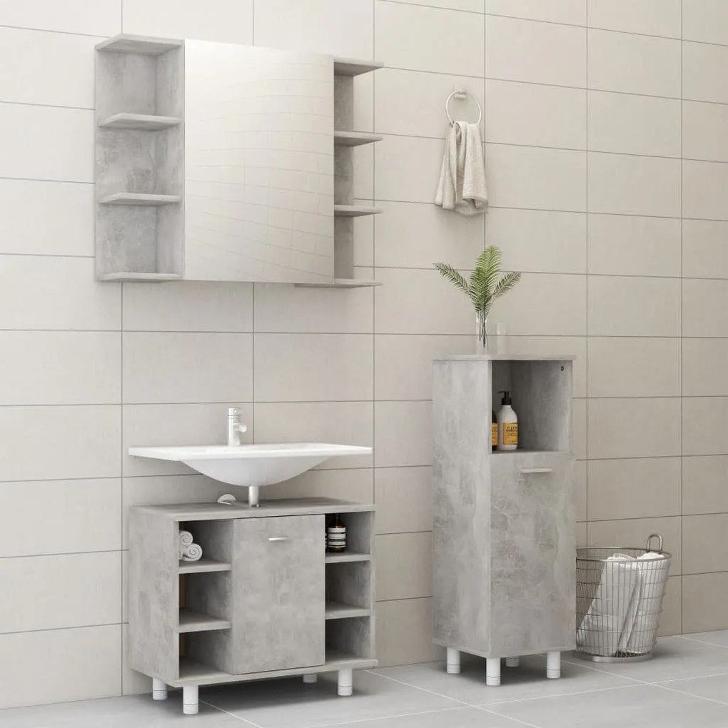 3056947 vidaXL 3dílný set koupelnového nábytku betonově šedý dřevotříska