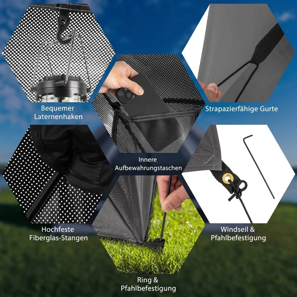 Costway Vyskakovací stan pro 2-3 osoby 360° jednostranný průhledný, šedá