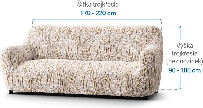 Bielastické potahy UNIVERSO NOVÉ žíhané béžové trojkřeslo (š. 170 - 220 cm)