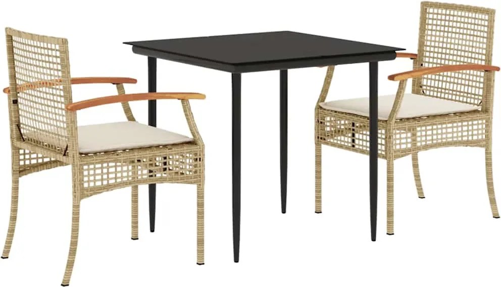 3dílný zahradní jídelní set s poduškami béžový polyratan 3213624