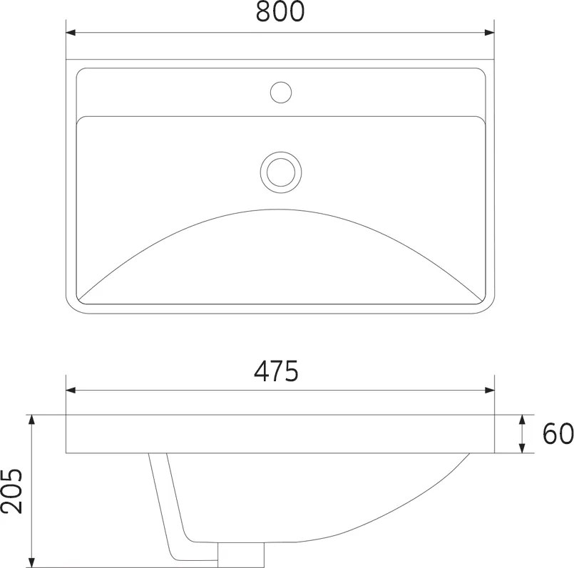 Mereo Mereo, Nábytkové umyvadlo, 81x47,5x20,5 cm, keramické, bílé, UC8148
