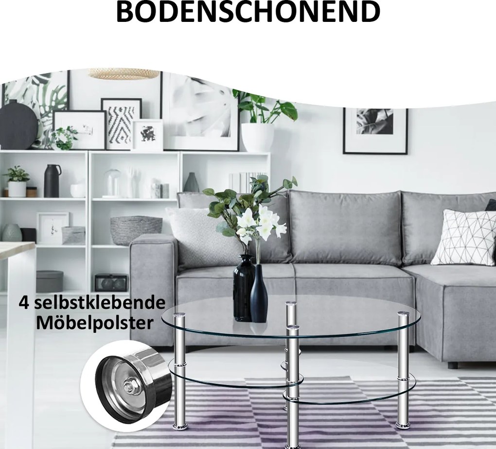 Costway 3 Rovný skleněný stůl s moderním oválným designem třípatrové police