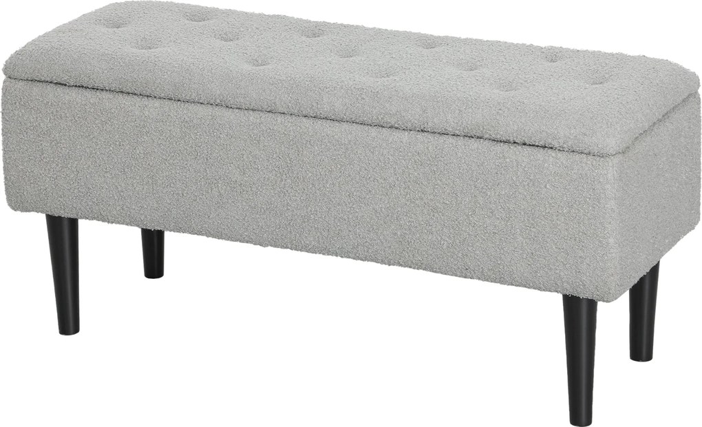 HOMCOM Lavice s úložným prostorem Čalouněná lavice s výklopným víkem v šedém sametovém vzhledu Komoda do obývacího pokoje Ložnice 95 x 38 x 45 cm