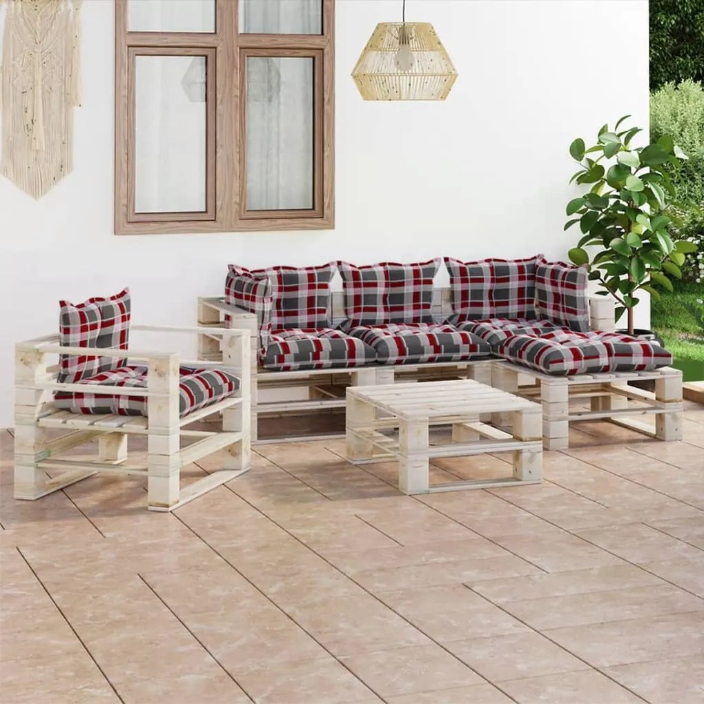 3066201 vidaXL 6dílná zahradní sedací souprava z palet + podušky borové dřevo