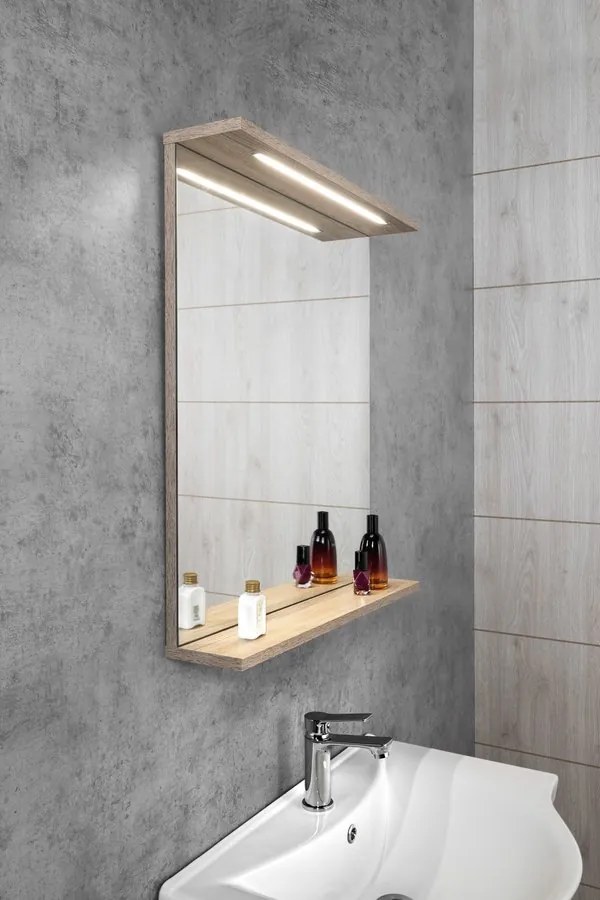Aqualine Aqualine, KORIN STRIP zrcadlo s LED osvětlením 60x70x12cm, dub platin, KO990S