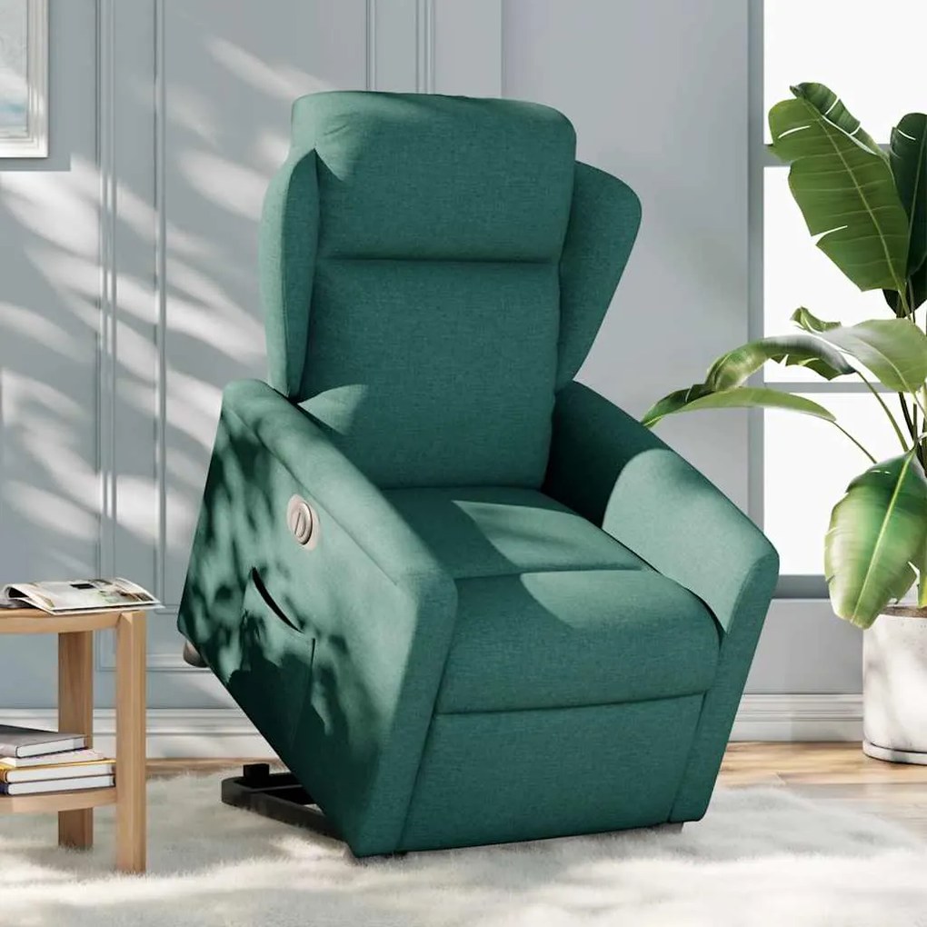 Elektrické zvedací polohovací křeslo tmavě zelené textil 3303160