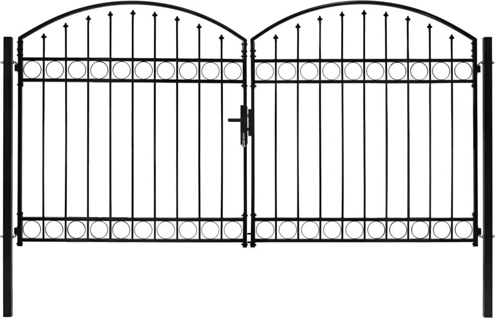 vidaXL Dvoukřídlá zahradní brána s obloukem ocel 300 x 175 cm černá [146340]