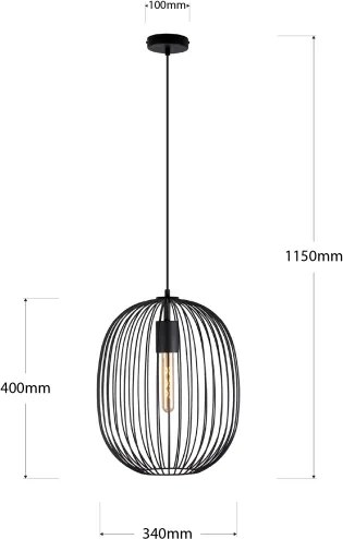 Lustr na lanku OVELLA 1xE27/15W/230V pr. 34 cm černá