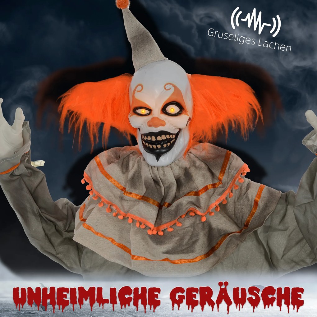 HOMCOM Halloween dekorace Klaun, ohebné paže, aktivováno dotykem/zvukem, svítící oči