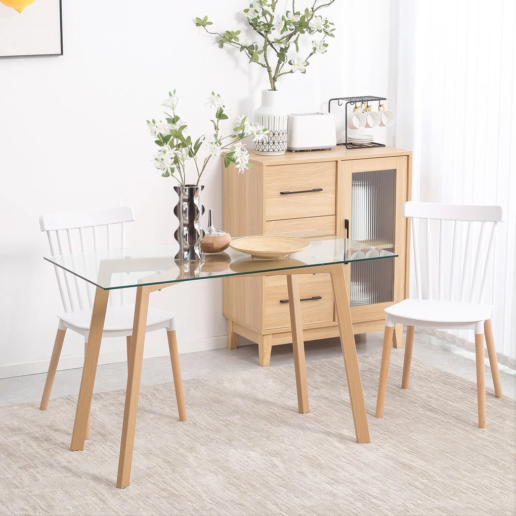 HOMCOM Jídelní stůl pro 4 osoby Moderní kuchyňský stůl s tvrzeným sklem a ocelovými nohami se dřevěným efektem pro obývací pokoj 120x60x76 cm Čirý | A