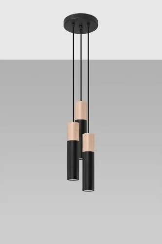 Závěsné svítidlo SOLLUX Pablo 3P GU10 3x40W bez zdroje ocel černá/přírodní dřevo SL.1014