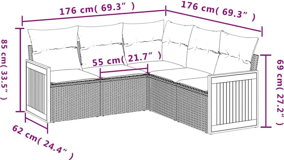 5dílná zahradní sedací souprava s poduškami černá polyratan 3227637