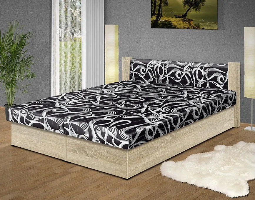 Manželská postel s úložným prostorem Erika 180 barva lamina: Dub sonoma 325, Čalounění: Mega 001 Černá