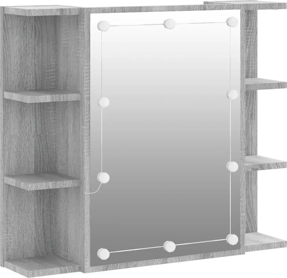 vidaXL Zrcadlová skříňka s LED šedá sonoma 70 x 16,5 x 60 cm