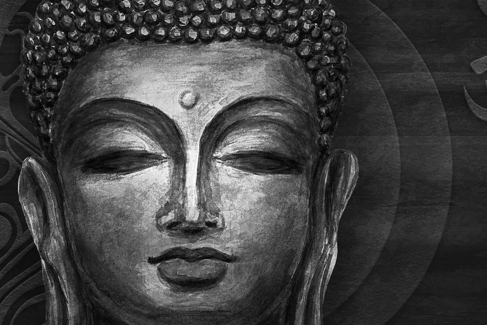 Obraz tvář Budhy v černobílém provedení - 90x60 cm