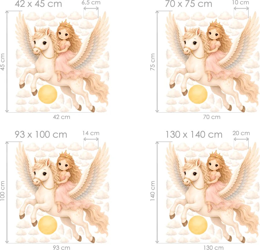 Princezna na Pegasovi dívčí samolepky na zeď arch 70 x 75 cm
