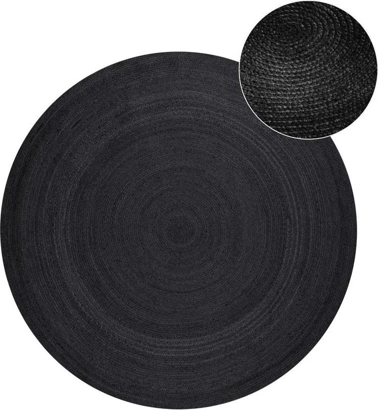 Černý oboustranný/ručně tkaný jutový kulatý koberec ø 200 cm Braided – Hanse Home