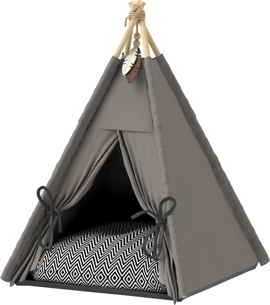 Teepee stan PawHut pro domácí zvířata, kočičí stan s vyjímatelným a pratelným polštářem, kočičí dům s protiskluzovým dnem, hračka na hraní, pro kočky