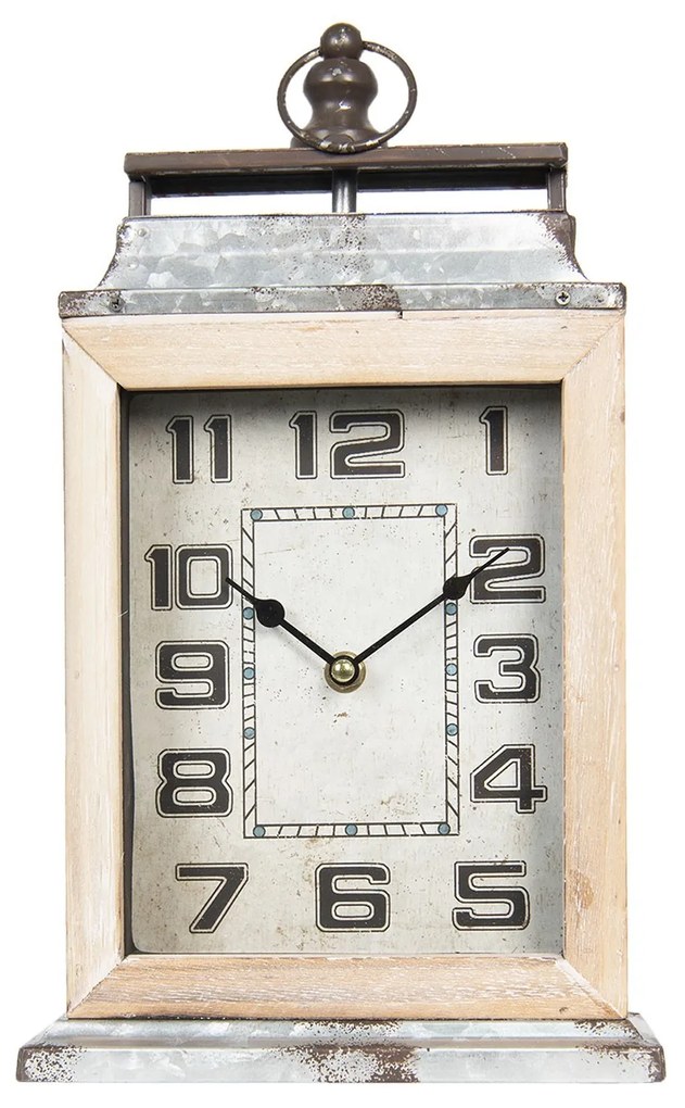Kovovo-dřevěné antik stolní hodiny s patinou - 20*8*34 cm / 1xAA