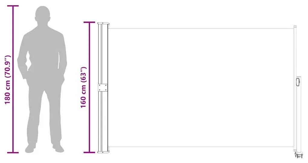 vidaXL Marketos Zatahovací boční markýza / zástěna na terasu 160x300 cm červená