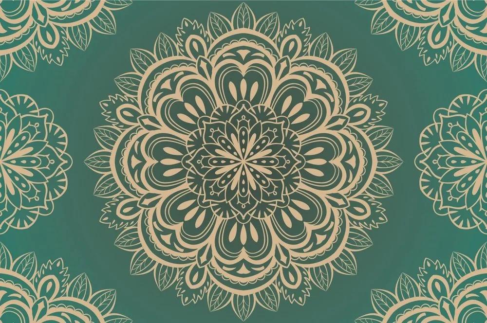Tapeta Mandala na tyrkysovém pozadí - 225x150 cm