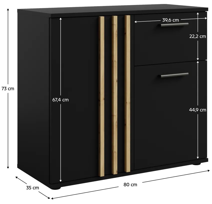 Kondela Komoda, 2D1S, černá/dub artisan, TOLIS TYP 4