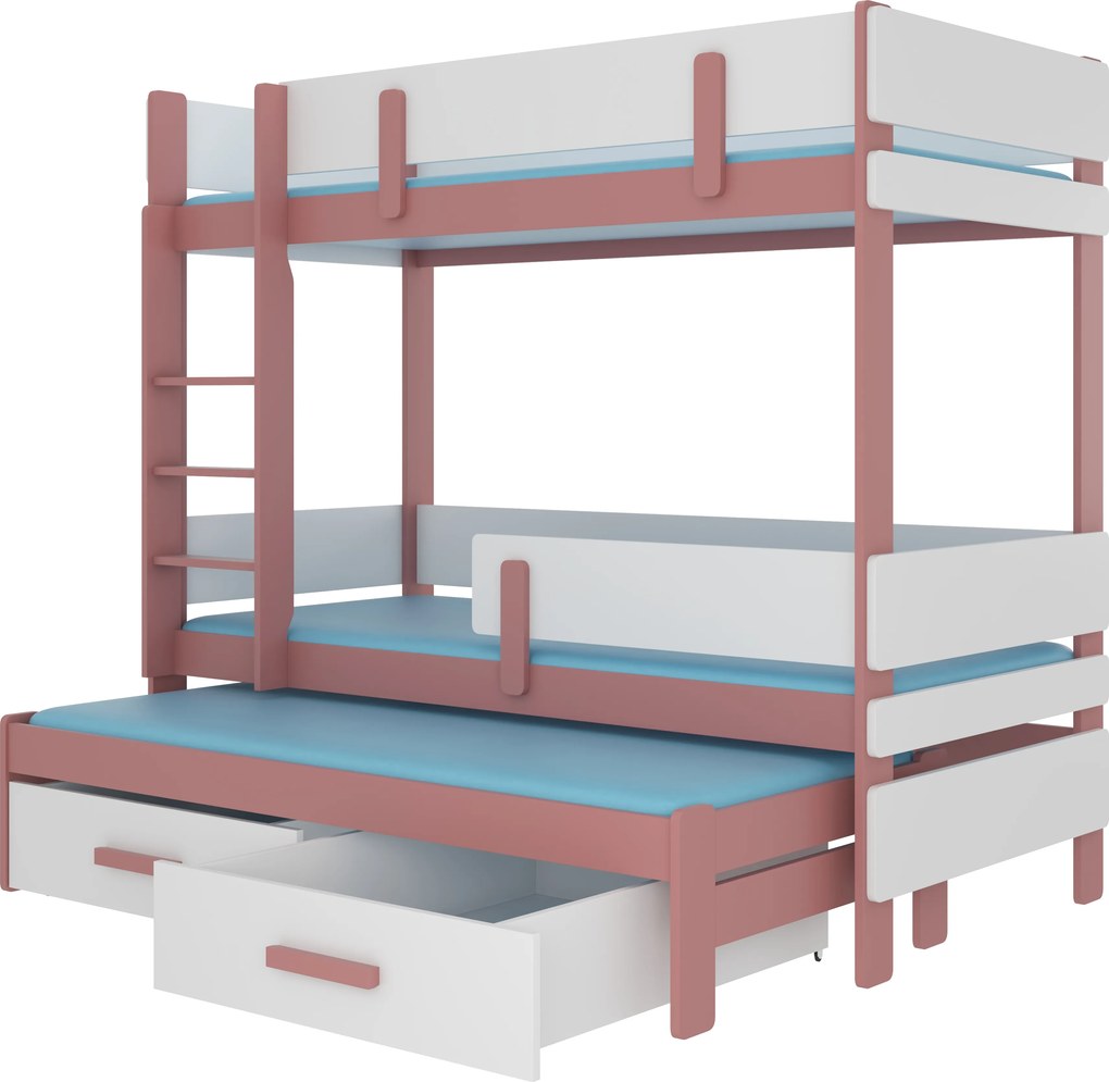 ADRK Furniture Třípatrová postel pro tři osoby s matracemi ETAPO 200x90