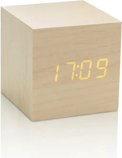 Světle hnědý budík se žlutým LED displejem Gingko Cube Click Clock