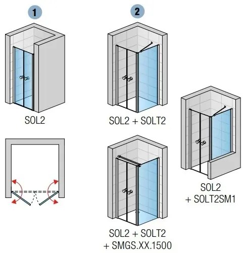 Ronal (Sanswiss) Ronal, SOLINO Black Line dvoukřídlé dveře SOL2 Šířka: 70