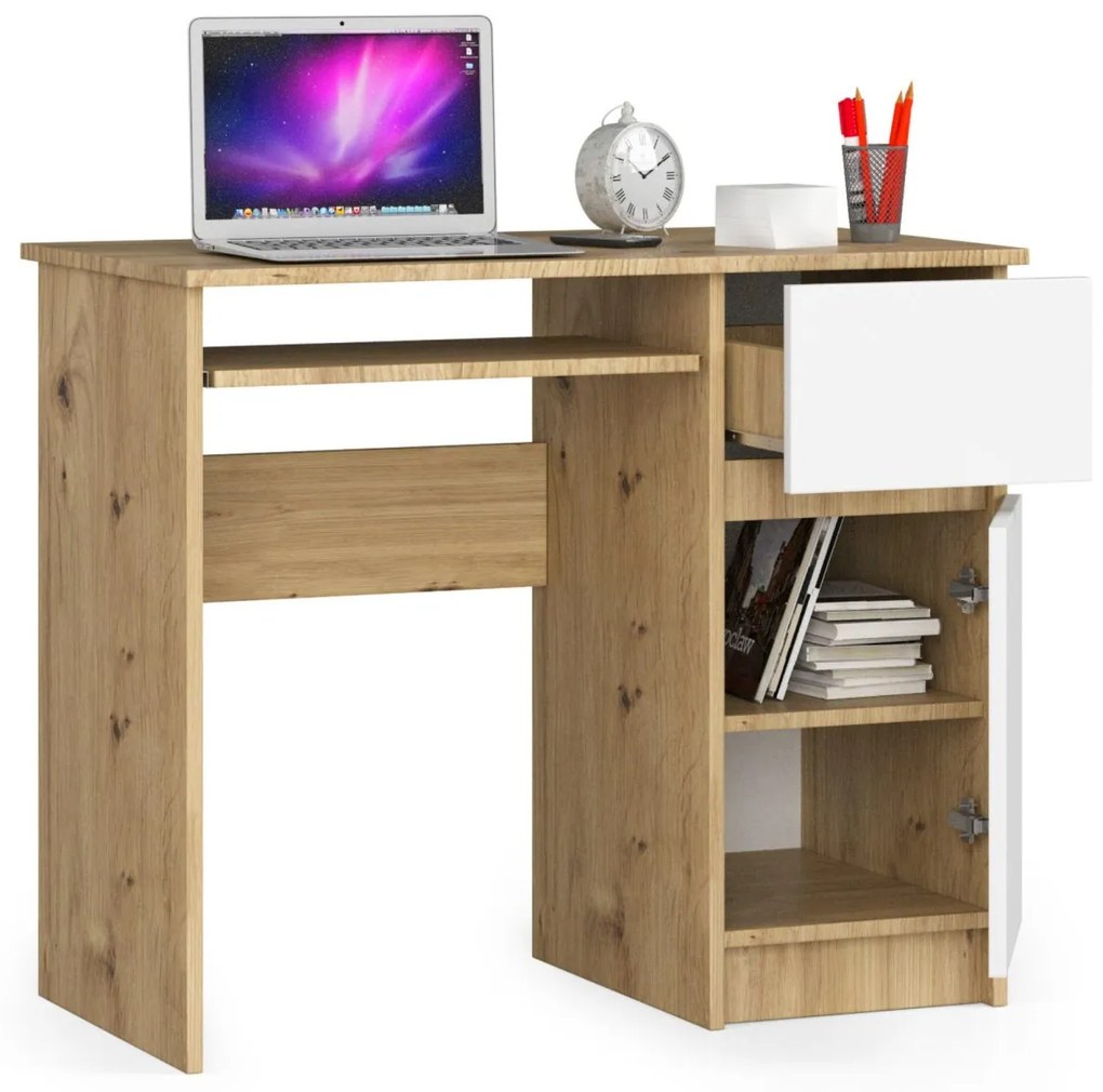 Psací stůl PIKSEL 90 cm dub artisan/bílý pravý