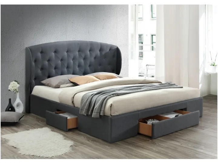 Manželská čalouněná postel s roštem a úložným prostorem 160x200 šedá TK3133