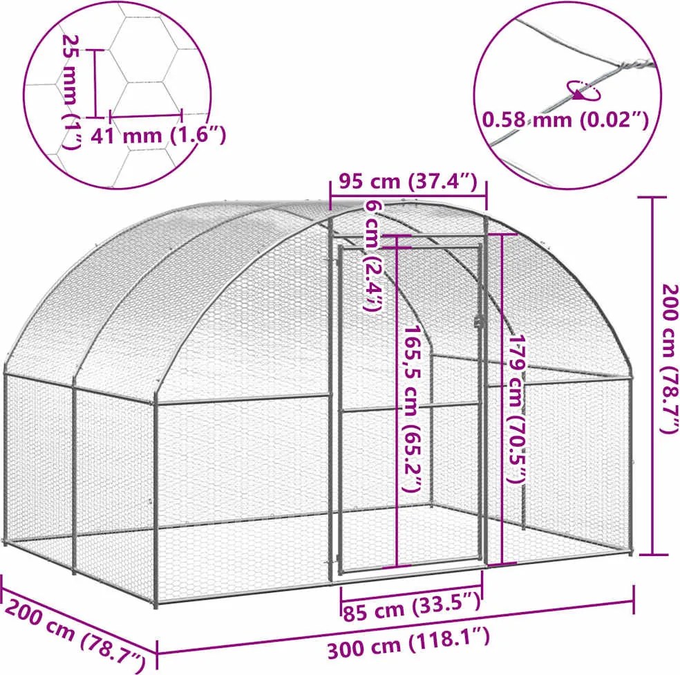 Venkovní klec pro kuřata 3 x 2 x 2 m pozinkovaná ocel 171463